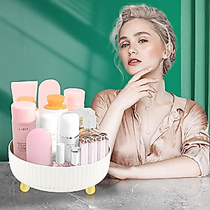 CGBE Lazy Susan Organizer, 360 Degree Rotating Makeup Organizer, Lazy Susan Round Turntable Storage Tray for Vanity Bathroom Countertop Kitchen Organized Makeup, Cosmetics, Condiment-White