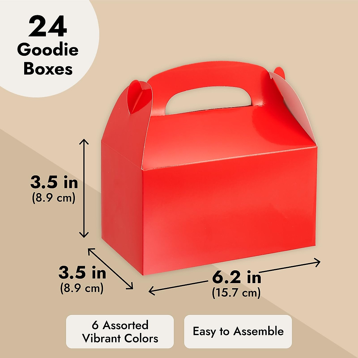 BLUE PANDA 24 Pack Rainbow Gable Boxes for Party Favors, Colorful Birthday Goodie Boxes, Treats, Small Gifts (6 Colors, 6 x 3.5 x 3.6 in)