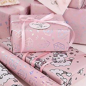 WRAPAHOLIC Wrapping Paper Roll - Mermaid, Fairy Stick and Diamond Cute Design with Colorful Foil for Birthday, Holiday, Baby Shower - 4 Rolls - 30 inch X 120 inch Per Roll
