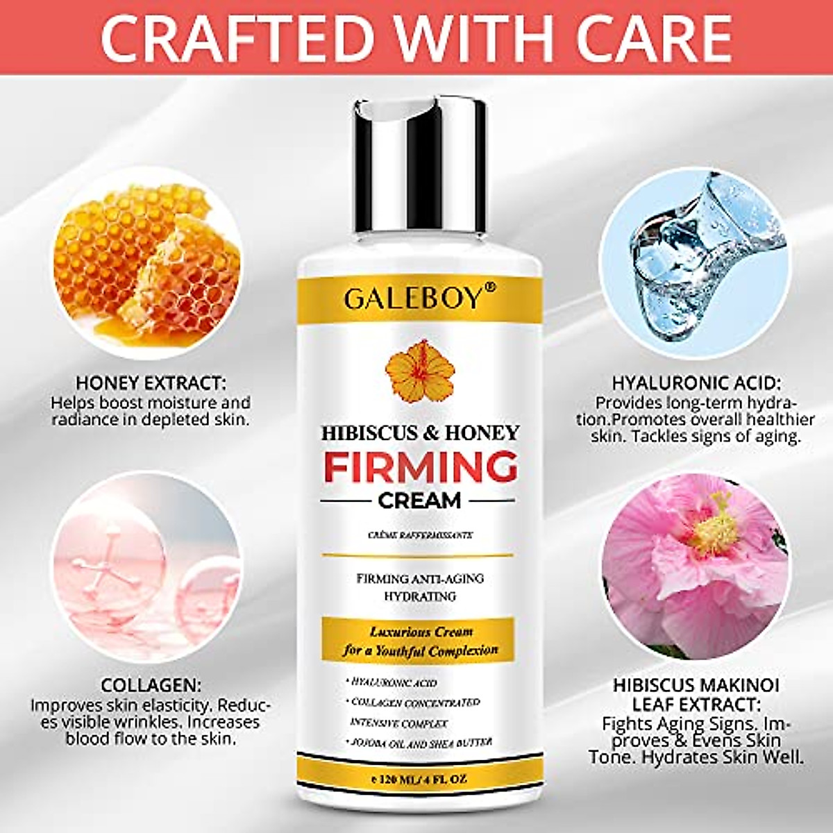 Hibiscus and Honey Firming Cream, Neck Firming Cream, Double Chin Reducer, Skin Firming and Tightening Lotion Cream, Neck Cream for Sagging Skin, Body Tight Cellulite Cream, Firming Lotion for Body Loose Skin-Anti Aging, Lifting, Anti Wrinkles-With Collag
