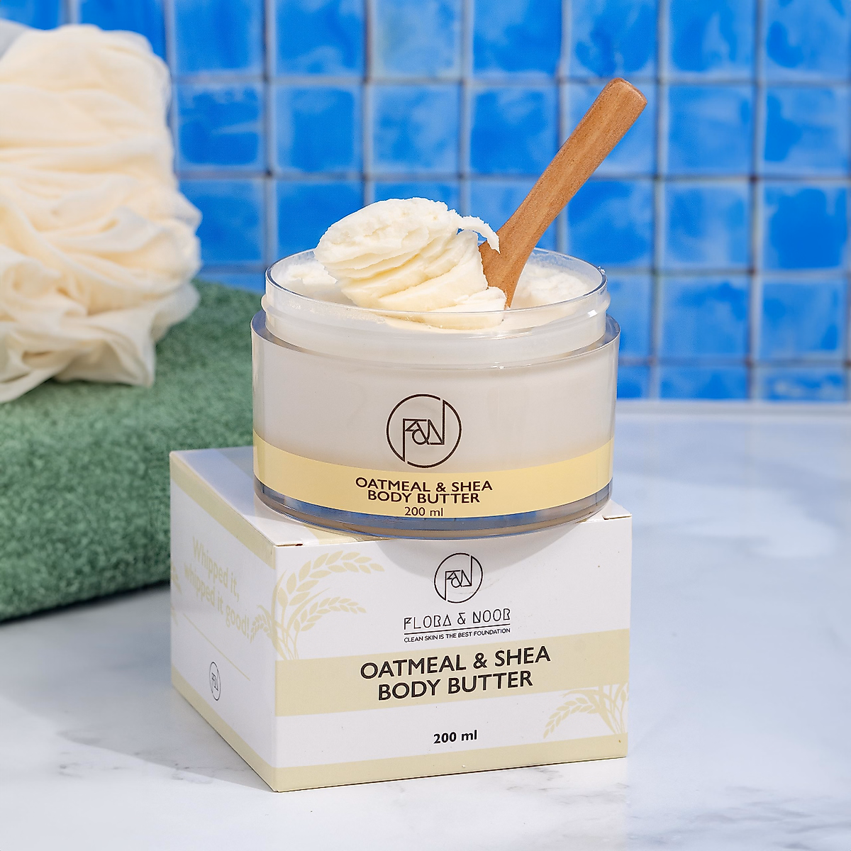 Flora and Noor Organic Whipped Shea Body Butter | Shea Butter for Face and Body Moisturizing Natural Body Butter for Dry Skin infused with Colloidal Oatmeal (200 ml)