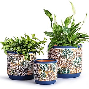 DeeCoo 3 Piece Ceramic Plant pots Indoor Pots Set with Drainage Holes, 5.7/4.7/3.5/inch, Modern Decorative pots Outdoor Plants Lilies, Cacti, Succulents, Snakes, and Bamboo (Blue)