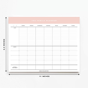 Bliss Collections Family Planner with 50 Undated 8.5 x 11 Tear-Off Sheets - Simple Pink Daily and Weekly Calendar for Planning and Organizing Family Activities, Appointments, Tasks, Chores and Meals
