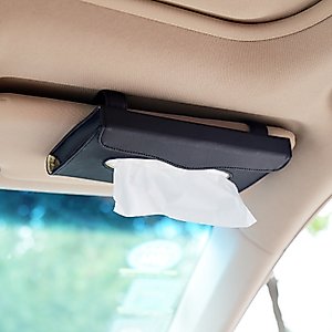 Car Tissue Holder, Sun Visor Napkin Holder, Car Visor Tissue Holder, PU Leather Backseat Tissue case Holder for car,Vehicle(Black)