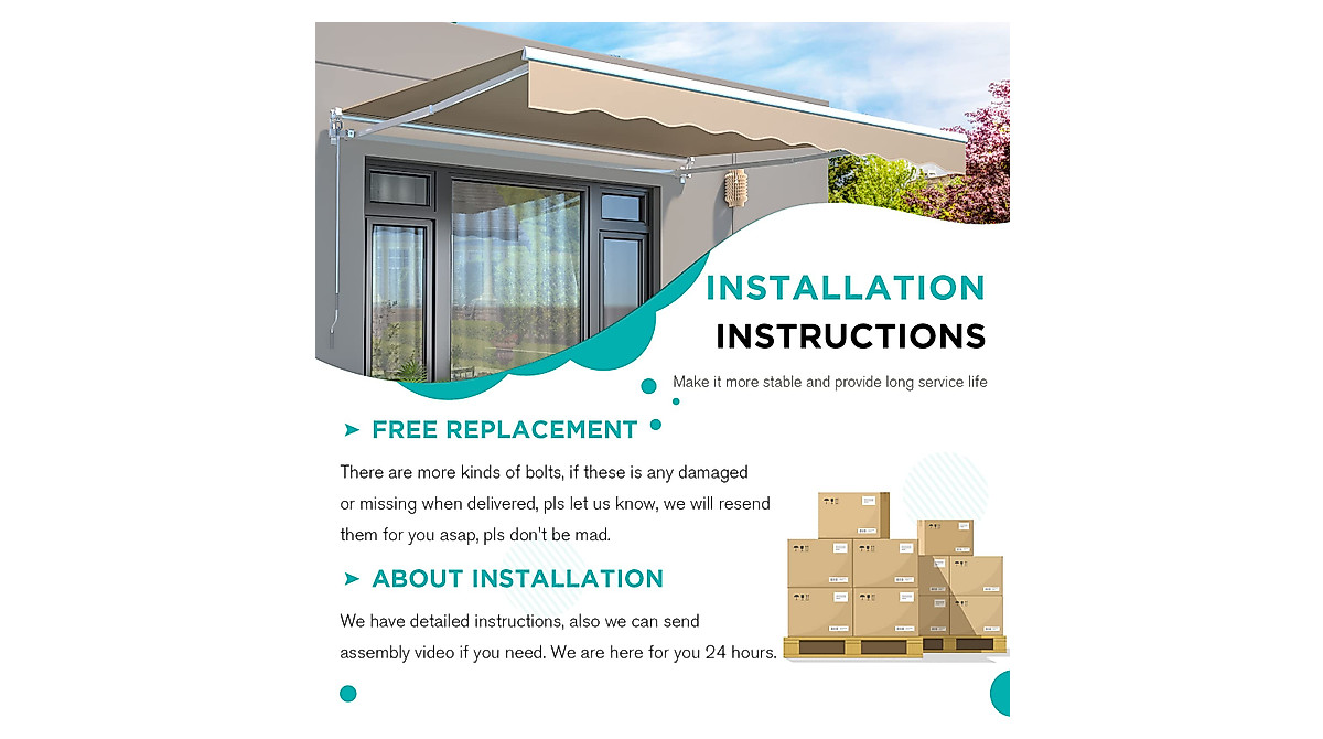 AECOJOY 13'×8' Manual Retractable Awning Sun Shade Patio Awning Cover Outdoor Patio Canopy ...