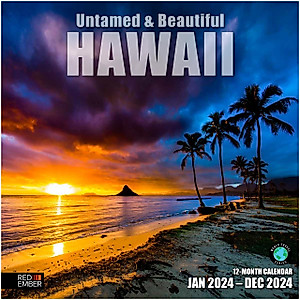 RED EMBER Untamed & Beautiful Hawaii 2024 Hangable Monthly Wall Calendar | 12" x 24" Open | Thick & Sturdy Paper | Giftable | Beach Scenic Nature Travel | Your Daily Hawaiian Getaway