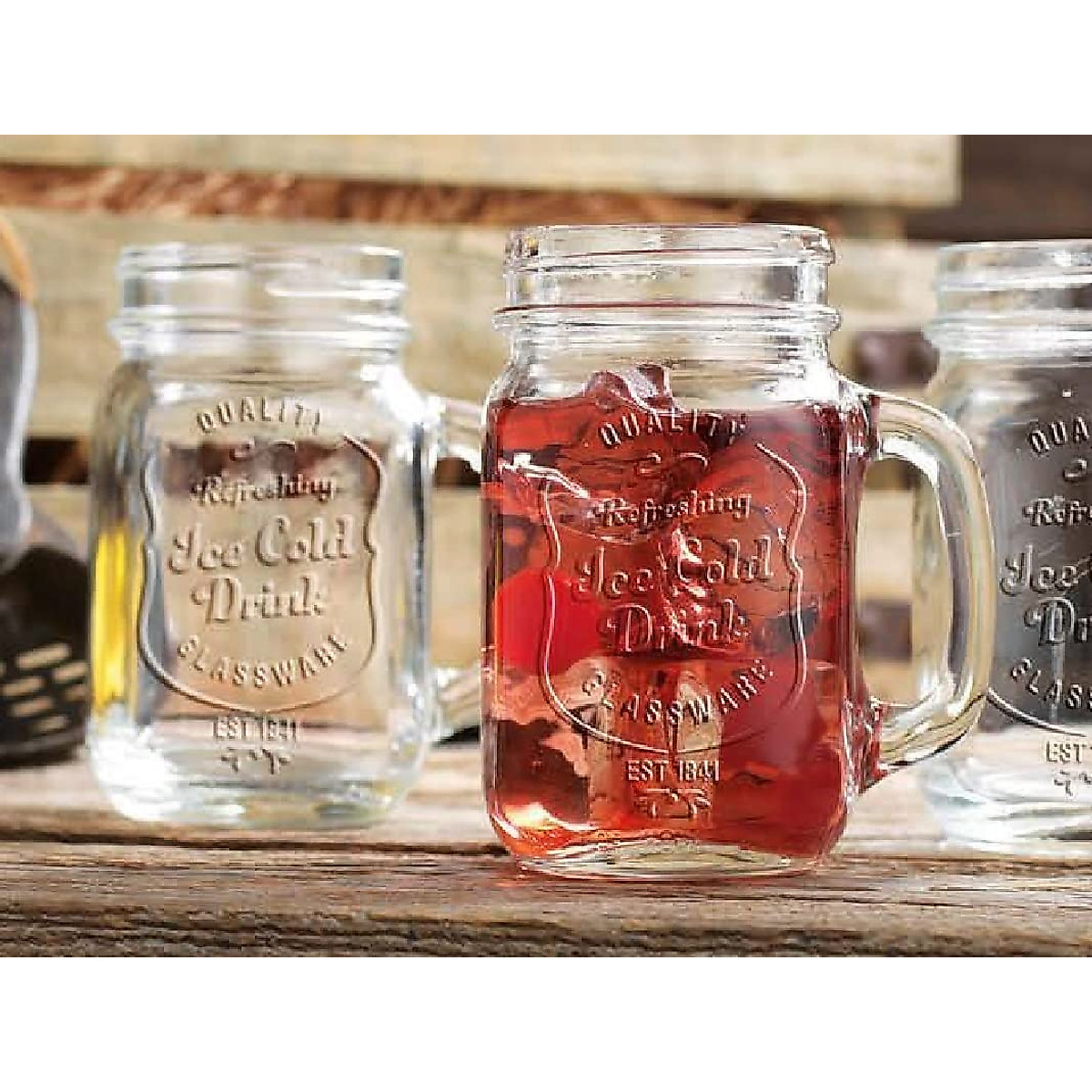 Glaver's Set of 10 Ice Cold 16 Oz. Mason Drinking Glasses With Handles. Quality Refreshing Ice Cold Embossed Logo Jars for Beverages, Cocktails, Shakes, Smoothies, Sodas, Juice.