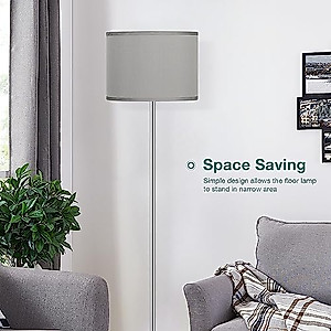 Ambimall Modern Silver Floor Lamp - Tall Lamp for Living Room, Bedroom, Office, Dining Room - Grey Shade (No Bulb)