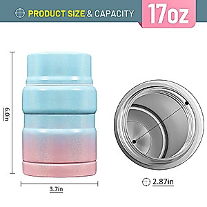 Charcy 17 Ounce Kids Thermos for Hot Food - Soup Thermos with Folding Spoon - Insulated Food Jar for Hot & Cold Food - Powder Blue&Pink