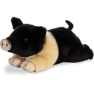 Aurora® Realistic Miyoni® Hampshire Pig Stuffed Animal - Lifelike Detail - Cherished Companionship - Black 12 Inches