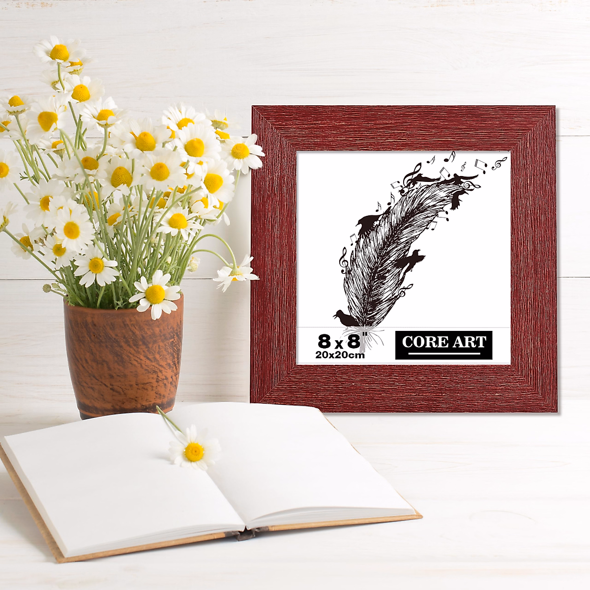 CORE ART 8x8 Picture Frame, Handmade Wood Rustic Red Photo Frame Set of 2, High Definition Semi-tempered Glass Wall or Tabletop Display