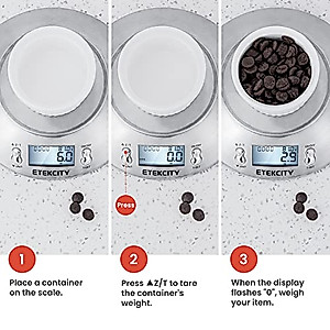 Etekcity Food Kitchen Scale with Bowl, Digital Weight Scale for Food Ounces and Grams, Cooking and Baking, Timer, and Temperature Sensor, 2.06 QT, Stainless Steel