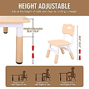 UNICOO - Kids Study Table and Chairs Set, Height Adjustable Plastic Children Art Desk with 2 Seats, Kids Multi Activity Table Set (Maple TOP with Natural Border) BY-60-MN