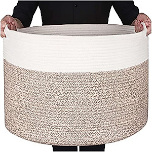 MINTWOOD Design Extra Large 22 x14 Inches Decorative Woven Cotton Rope Basket, Laundry Basket, Blanket Basket, Baby and Dog Toy Storage Baskets Bin, Kid Laundry Hamper, Towel Basket, Light Brown