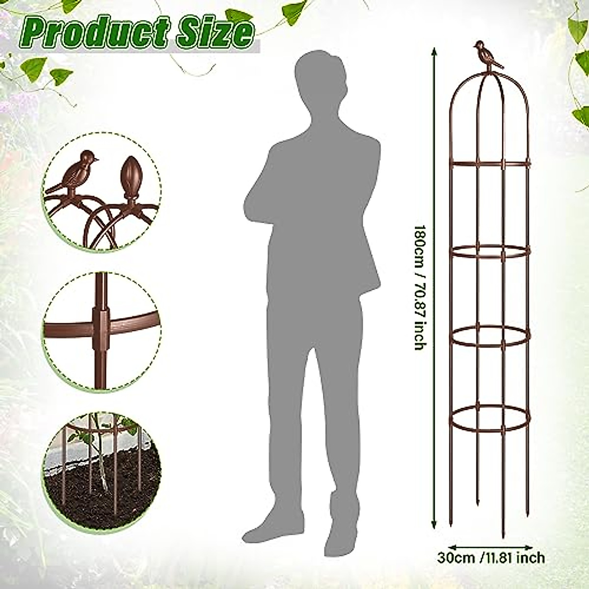 4 Pack 6 ft Garden Obelisk Trellis for Climbing Plants Outdoor Rustproof Rose Trellis for Pots Tall Tower Plant Trellis Metal Garden Trellis for Outdoor Indoor Vines Flower Plants Support (Brown)