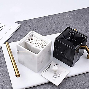 TOPBATHY 2pcs Black Qtip Dispenser Apothecary Jars Bathroom Vanity Q Tip Holder Storage Canister Jar for Cotton Swab Cotton Ball Hair Band Resin Marble Grain