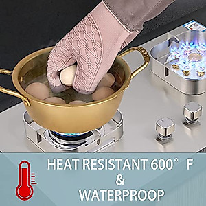 Silicone Oven Mitts Heat Resistant, Oven Mitts and Pot Holders Sets, Kitchen Mittens 5 Piece Set, Oven Gloves for Cooking,Baking,BBQ, Pink Oven Mitts, Easy Clean