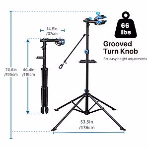 Flexzion Bike Repair Stand Workstation, Bicycle Maintenance Workstand, 41"-75" Adjustable Foldable Cycle Rack, Lightweight, w/ Tool Tray, Telescopic Arm & 4 Feet Base for Home Mechanic Workshop