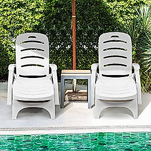 Tangkula Outdoor Chaise Lounge Chair, Adjustable 5-Posistion Recliner Chair with Built-in Wheels, Weather-Resistance Folding Lounge for Patio, Backyard, Poolside and Beach (1, White)