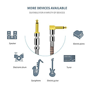 Disino Guitar Cable,1/4 Inch TS Right Angle to Straight Guitar Instrument Cord for Electric Guitar,Bass Guitar, Pro Audio - 6 Feet,Yellow