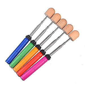 5 Sets Extendable Rotary Roasting Sticks with Interchangeable 304 SS Fork Biscuit Cup Roaster Head-Good for Campfire Pie,S'More Marshmallow Hot Dog Fire Pit BBQ -Sturdy Telescopic Rod and Wood Handle