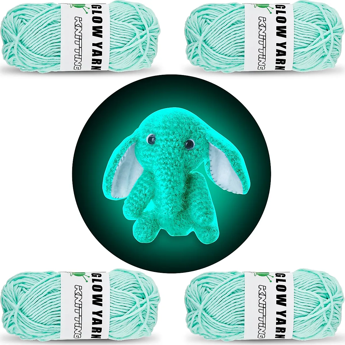 4 Pcs Glow in The Dark Yarn for Crochet Luminous Yarn 55 Yards Soft Craft Yarn for DIY Crafts Sewing Arts Beginners Crocheting Knitting Party Supplies, Blue