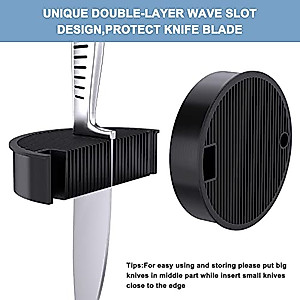 Knife Block Holder, Cookit Universal Knife Block without Knives, Unique Double-Layer Wavy Design, Round Black Knife Holder for Kitchen, Space Saver Knife Storage with Scissors Slot