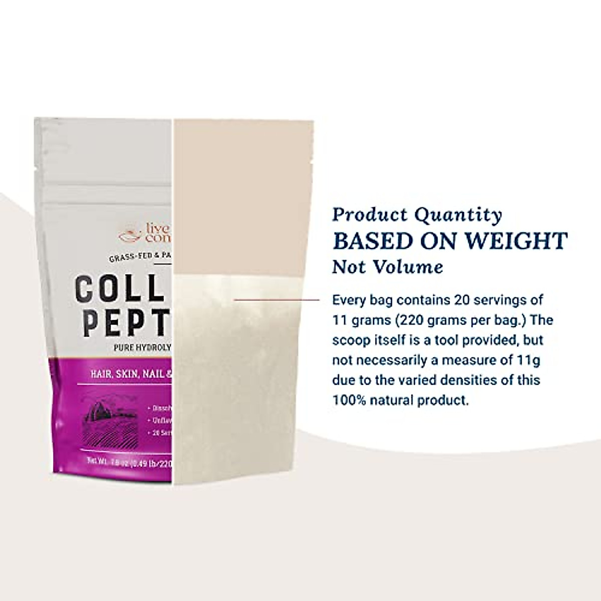 Live Conscious Collagen Powder Hydrolyzed Collagen Peptides Type I & III | Keto & Paleo Friendly | Unflavored - 20 Servings, 7.8 oz