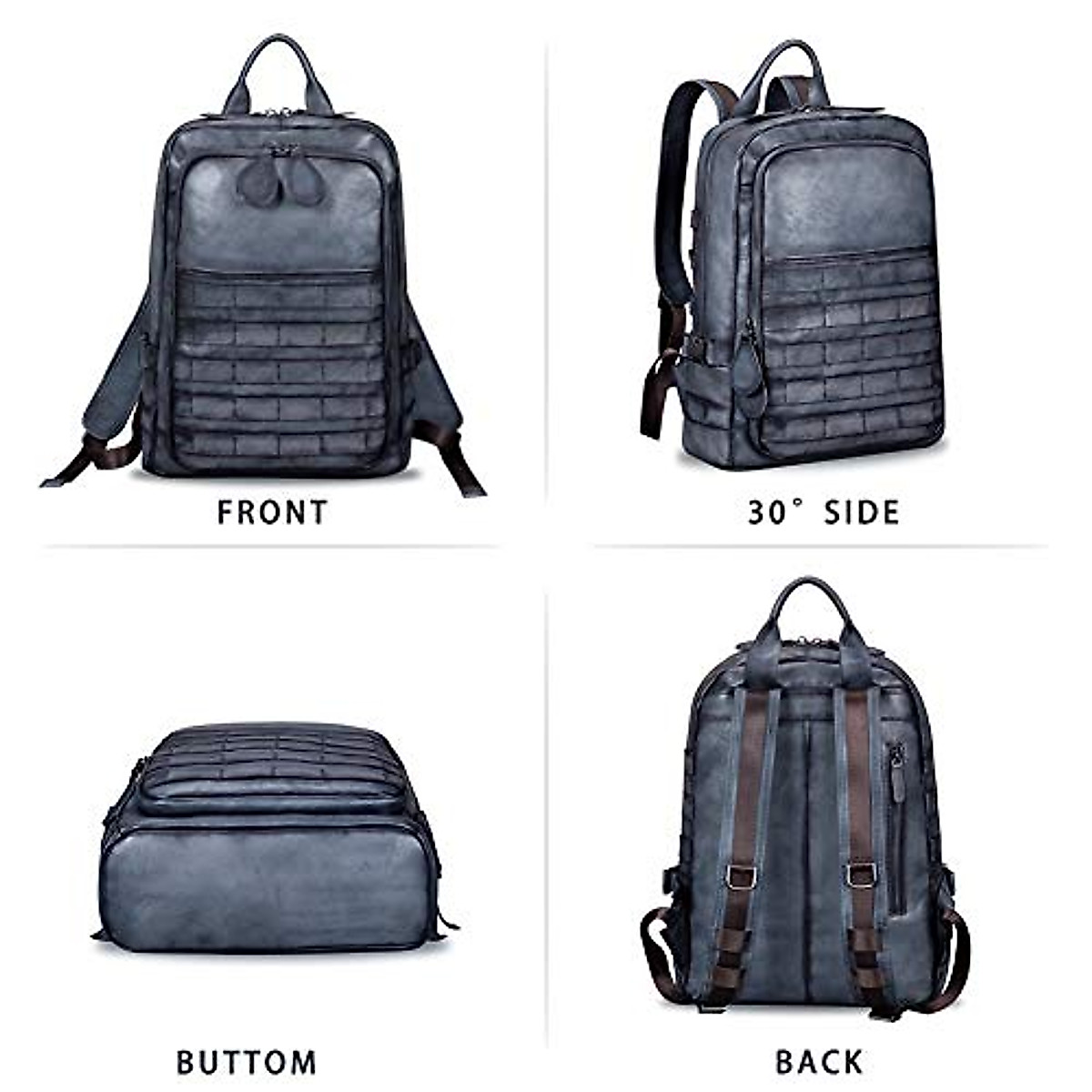 IVTG Genuine Leather Large Backpack for Men Vintage Laptop Knapsack Purse Rucksack Daypack High Capacity for Travel Bag (Gray)