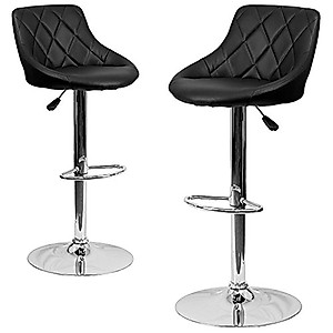 Contemporary Bar Stool Bucket Seat Design Hydraulic Adjustable Height 360-Degree Swivel Seat Sturdy Steel Frame Chrome Base Dining Chair Bar Pub Stool Home Office Furniture - Set of 2 Black #1984