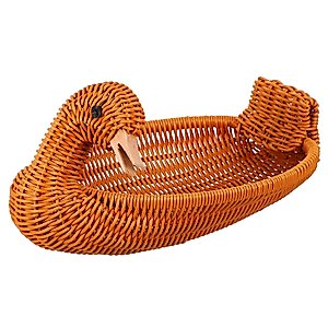 Baluue Rattan Woven Basket Fruit Bread Serving Baskets Duck Shaped Weaving Countertop Vegetable Holder Fruit Bowl Home Decor for Bread Snacks