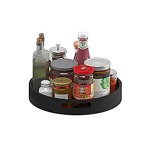Homerays 12 Inch Lazy Susan Organizer, Kitchen Rotating Spice Rack, Bamboo Lazy Susan with Double Handles for Kitchen Cabinet (Black, Medium)