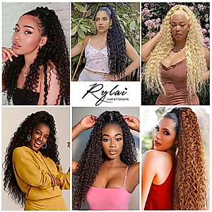 30inch Long Corn Curly Wave Drawstring Ponytail Synthetic High Puff Hair Pieces With Comb Black Wavy Clip in Extensions (1B)