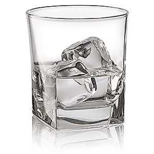 Double Old Fashioned Whiskey Glass (Set of 4) with Granite Chilling Stones - 10 oz Heavy Base Rocks Barware Glasses for Scotch, Bourbon and Cocktail Drinks