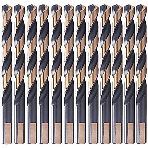 12 PCS,1/4", HSS Black and Gold Coated Twist Drill Bits, Metal Drill, Ideal for Drilling on mild Steel, Copper, Aluminum, Zinc Alloy etc. Pack in Plastic Bag