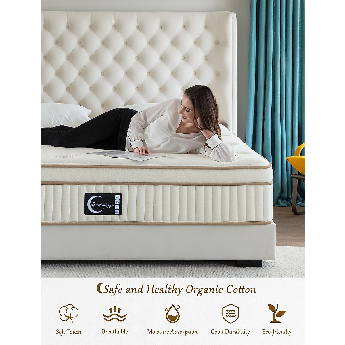 SURLUNKEYS Gel Foam Hybrid Mattress - Euro Top 14 Inch Cal King Mattress with Pocket Spring for Motion Isolating, Medium Firm Mattress in a Box, 120-night Trial