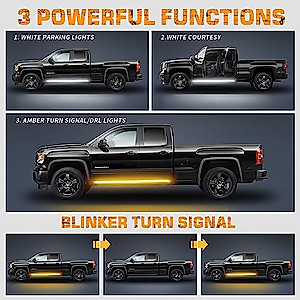 XRIDONSEN 2PCS 70 inch Truck Running Board Led Lights Strip 648 LED Side Marker Lights Waterproof Flexible with White Courtesy Lights & Amber Turn Signal Light, DRL for Pickup Trucks Vehicles, XR-220