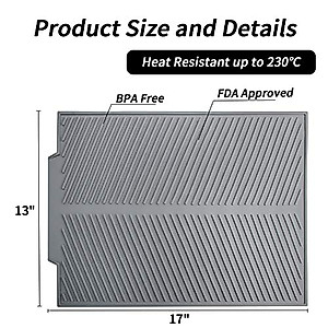 Suruid Silicone Dish Drying Mat for Multiple Usage, Easy Clean, Eco-Friendly Heat-resistant Silicone Mat for Kitchen Counter or Sink, Refrigerator or Drawer Liner - Compact Storage 17" X 13" (Gray)