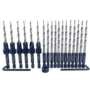 FTG USA Countersink Drill Bit Set 6 Pc #8 (11/64") with 12 Pc Replacement Countersink Drill Bit #8 (11/64") Pro Pack Countersink Set, Tapered Countersink Bit, 1 Stop Collar, Hex Wrench,
