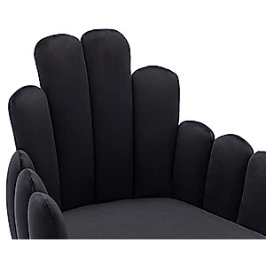 CIMOTA Black Dining Chairs Set of 2 Velvet Upholstered Comfy Living Room Chairs Modern Finger Shape Back Vanity Chair with Arms for Makeup Room/Bedroom, 2PCS
