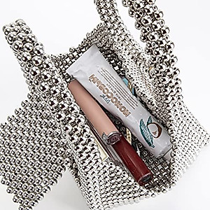 YUSHINY Small Acrylic Beaded Handbag Gold Stick Closure Cube Clutch for Wedding Evening Party (Silver)