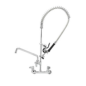 T&S Brass 5PR-8W12 Pre-Rinse Wall Mount Base with 8-Inch Centers, 6-Inch Wall Bracket and 12-Inch Add-On Faucet, gray
