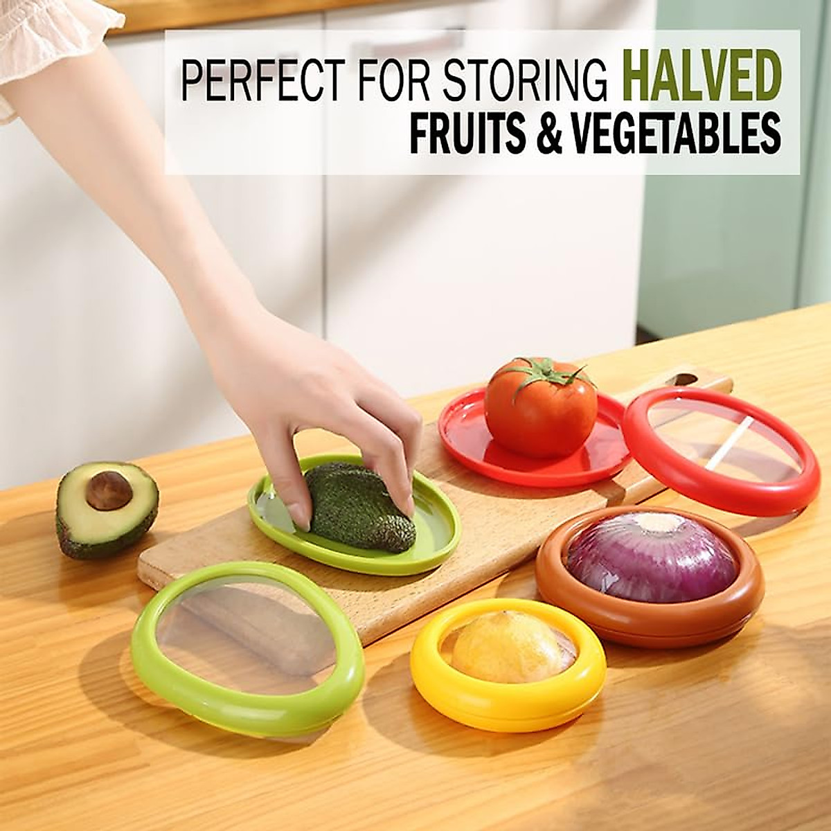 Silicone Food Storage Containers - Avocado Saver, Reusable Vegetable Storage Containers for Refrigerator, Perfect Silicone Containers for Avocados, Lemons, Onions, Tomatoes, Keeps Food Fresh, 4 pack