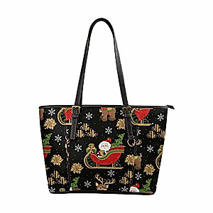 InterestPrint Tote Bag for Women School Work Travel and Shopping Pattern with Santa Claus