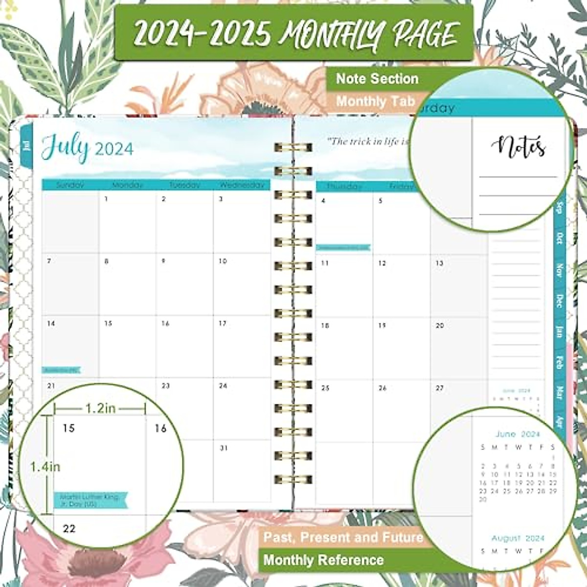 2024-2025 Academic Planner – Weekly ＆ Monthly Planner from Jul. 2024 – Jun. 2025, 6.4" x 8.5" with Tabs, Flexible Hardcover, Thick Paper, Strong Twin-Wire Binding, Back Pocket, Inspirational Quotes