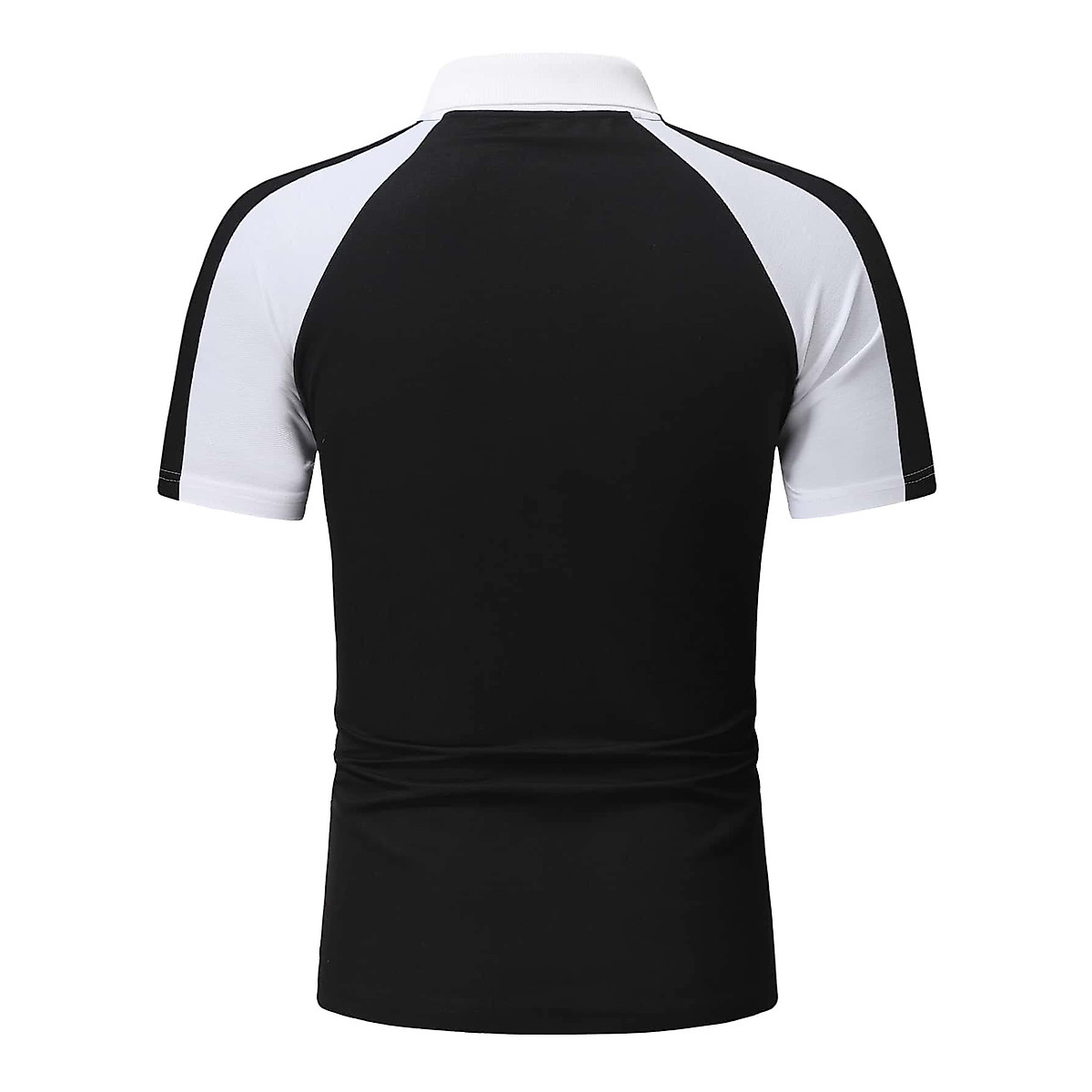 GORGLITTER Men's Color Block Letter Graphic Polo Shirt Zipper Raglan Short Sleeve Collar Tops Black Small