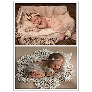 Baby Photography Props Wrap Mat Newborn Boy Girl Photo Shoot Pillow with Lace Wrap Mat Photography Shoot (White)