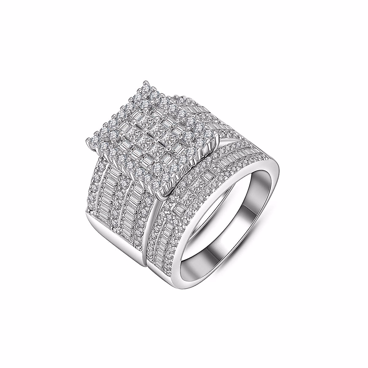 2PCS CZ Stackable Ring Sets - Rectangle Cubic Zirconia Square Engagement Wedding Rings for Women Jewelry Gift (7)