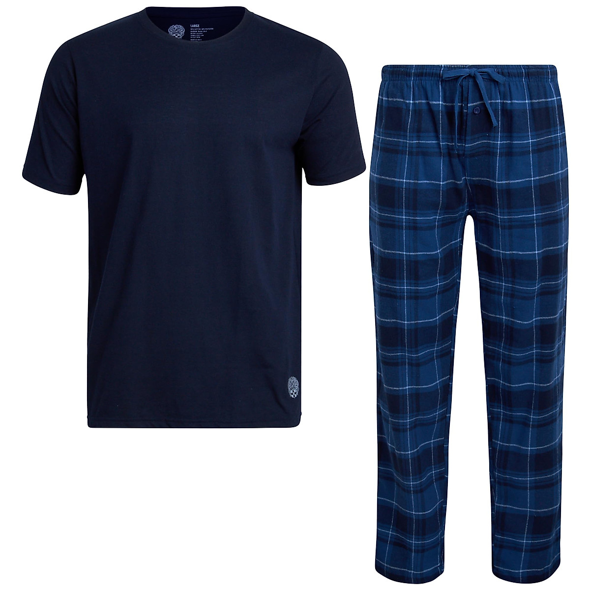 Vince Camuto Men's Pajama Set - 2 Piece Short Sleeve T-Shirt and Fleece Lounge Pants Pajamas for Men (S-XL), Size Medium, Navy/Denim Plaid