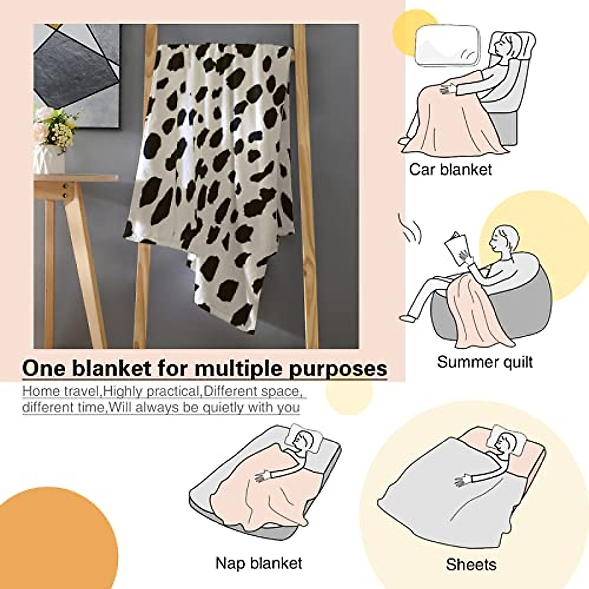 ZHXR Dalmatian Print Flannel Throw Blankets, Anti-Pilling Lightweight Cozy Blanket for Couch Sofa Bed,Decorative Plush Blanket All Season(50"x60")